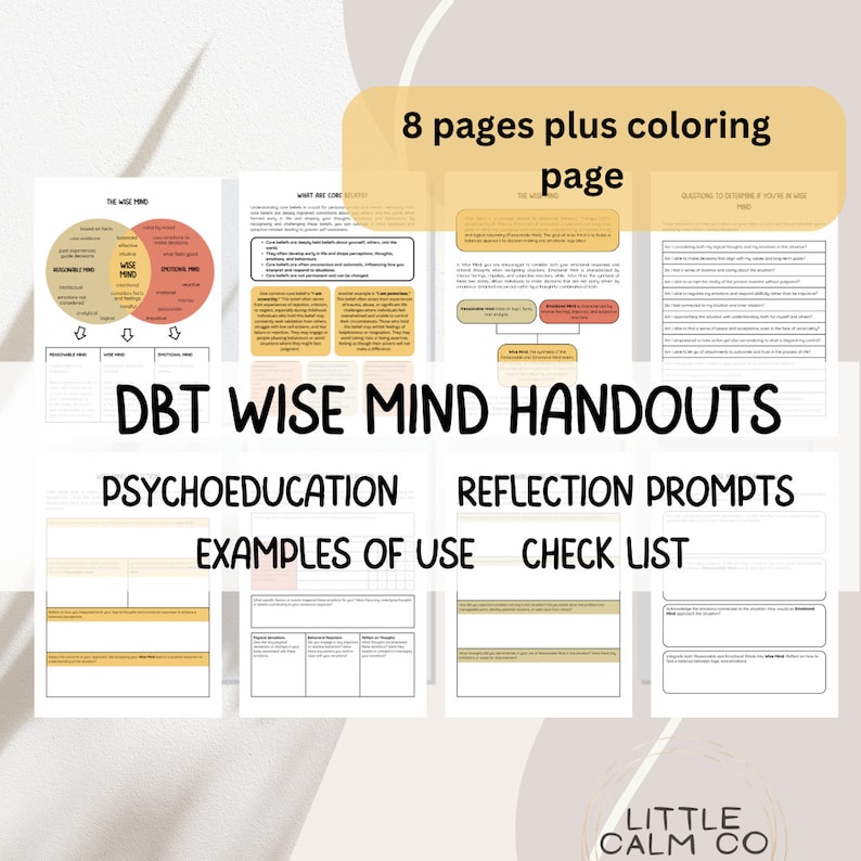 Wise Mind DBT Mindfulness Skill Psychoeducation Handouts, Reflection ...