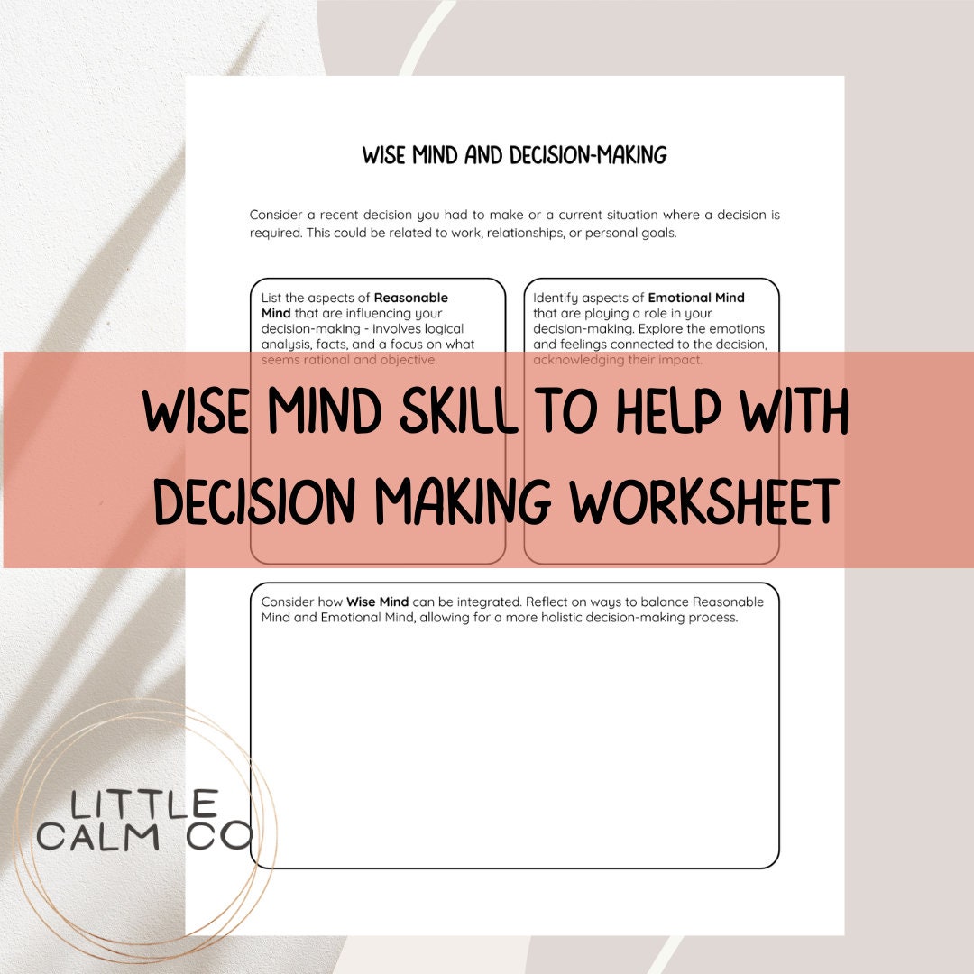 Wise Mind DBT Mindfulness Skill Psychoeducation Handouts, Reflection ...