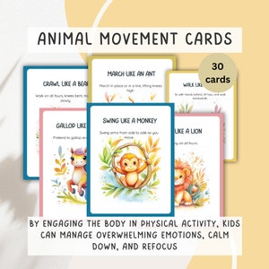 Kids Animal Movement Somatic Cards, Coping Skills, Brain Break, ADHD ...