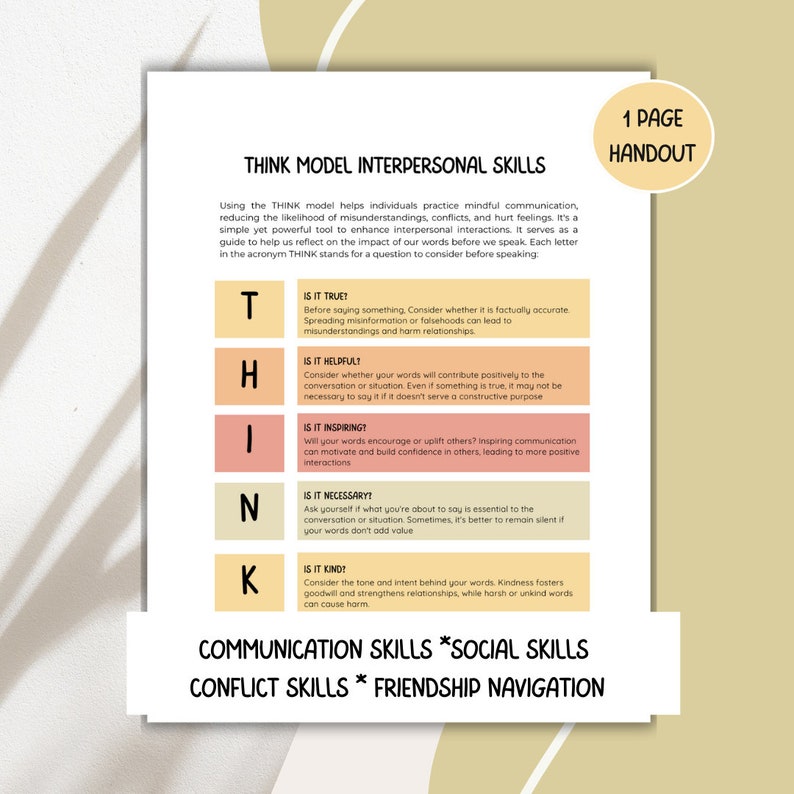THINK Before You Speak Model Communication Skills Handout ...