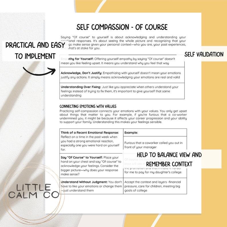 Self Compassion Worksheets | Exercises and Handouts | Self-validation ...