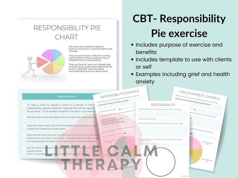CBT Responsibility Pie Chart, CBT Tool, Therapy Handout for Client Use ...