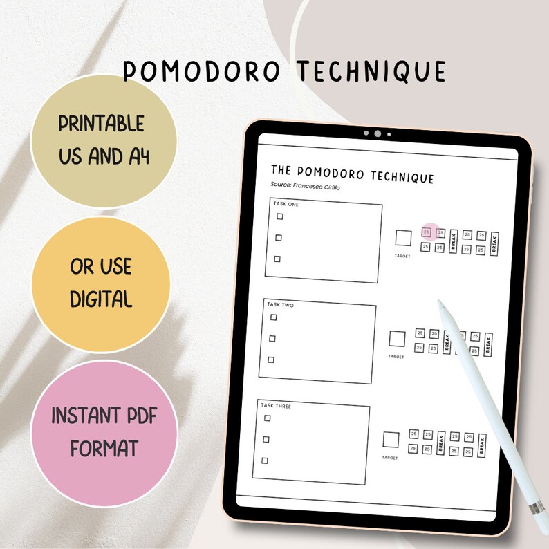 Pomodoro Technique Worksheet, Time Management Worksheets, Task ...