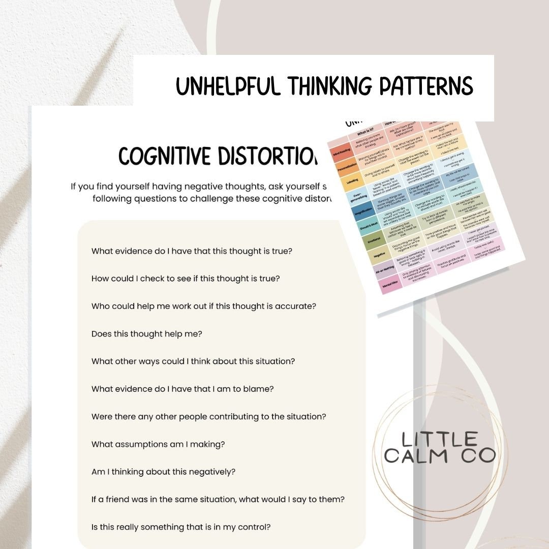 Cognitive Distortion Handout, CBT Worksheet, Cognitive Restructuring ...