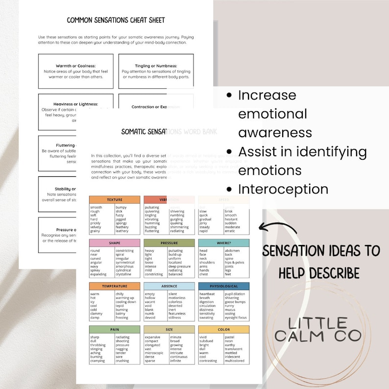 Somatic Skills Awareness Psychoeducation Handouts, Interoception, Body ...