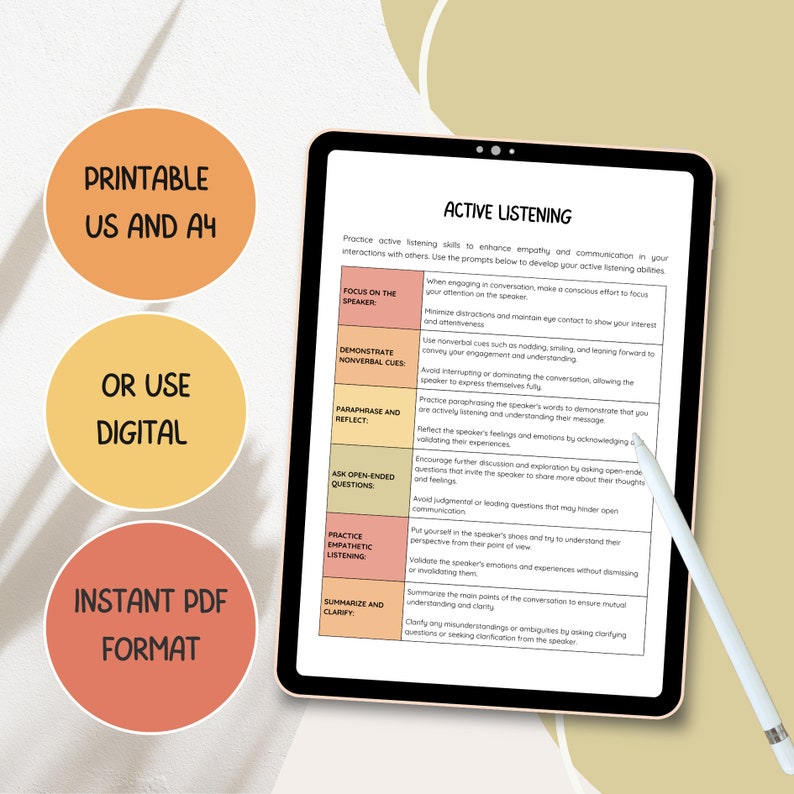 Active Listening Skills Psychoeducation Handouts, Healthy Communication ...