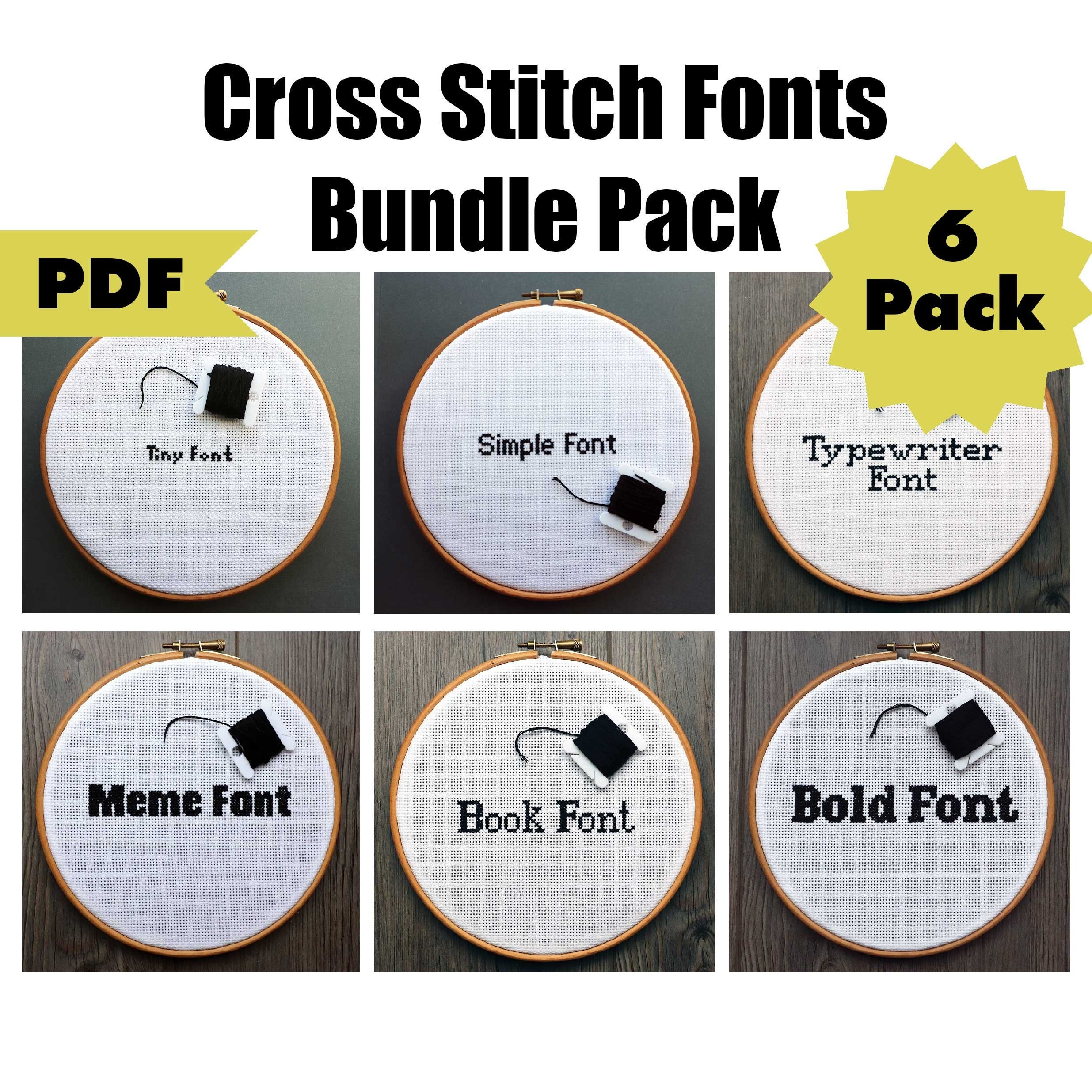 Cross Stitch Font Bundle Pack - Includes Full Alphabet and Symbols For ...