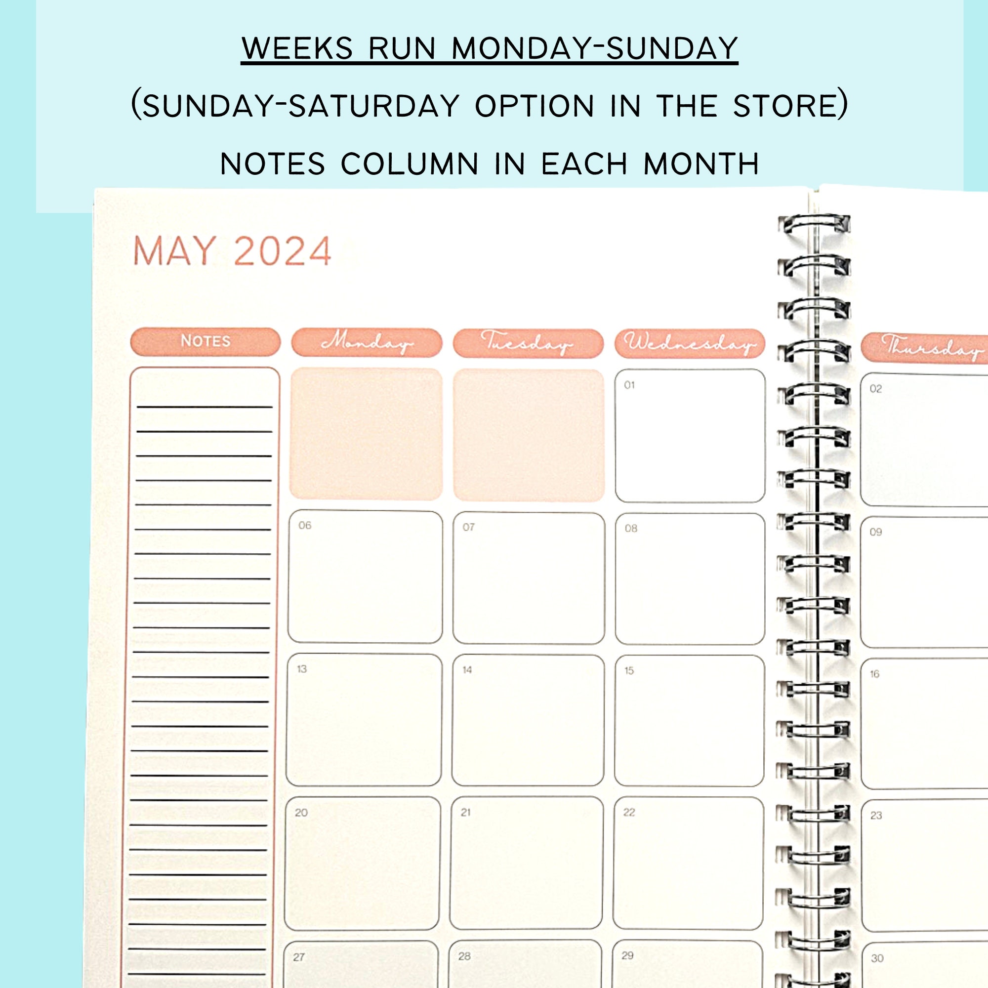 8.5 by 11 Inch Mon-sun Monthly Spiral Planner 2024 2025 2026 12 to 36 ...