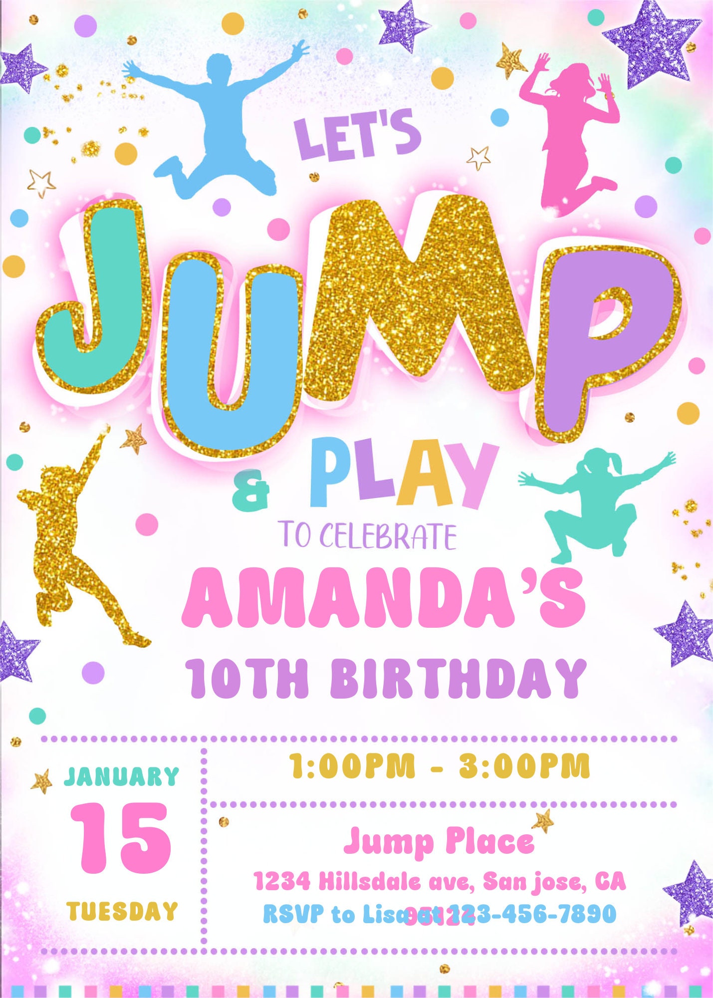 Jump Invitation, Editable Jump Birthday Invite, Trampoline Party ...