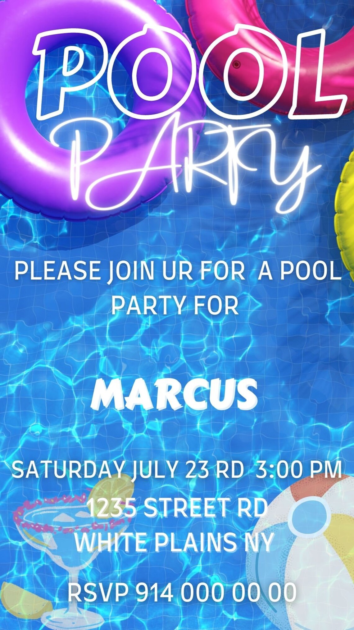 Pool Party Text Birthday Invitation,evite Birthday iPhone Invitation ...