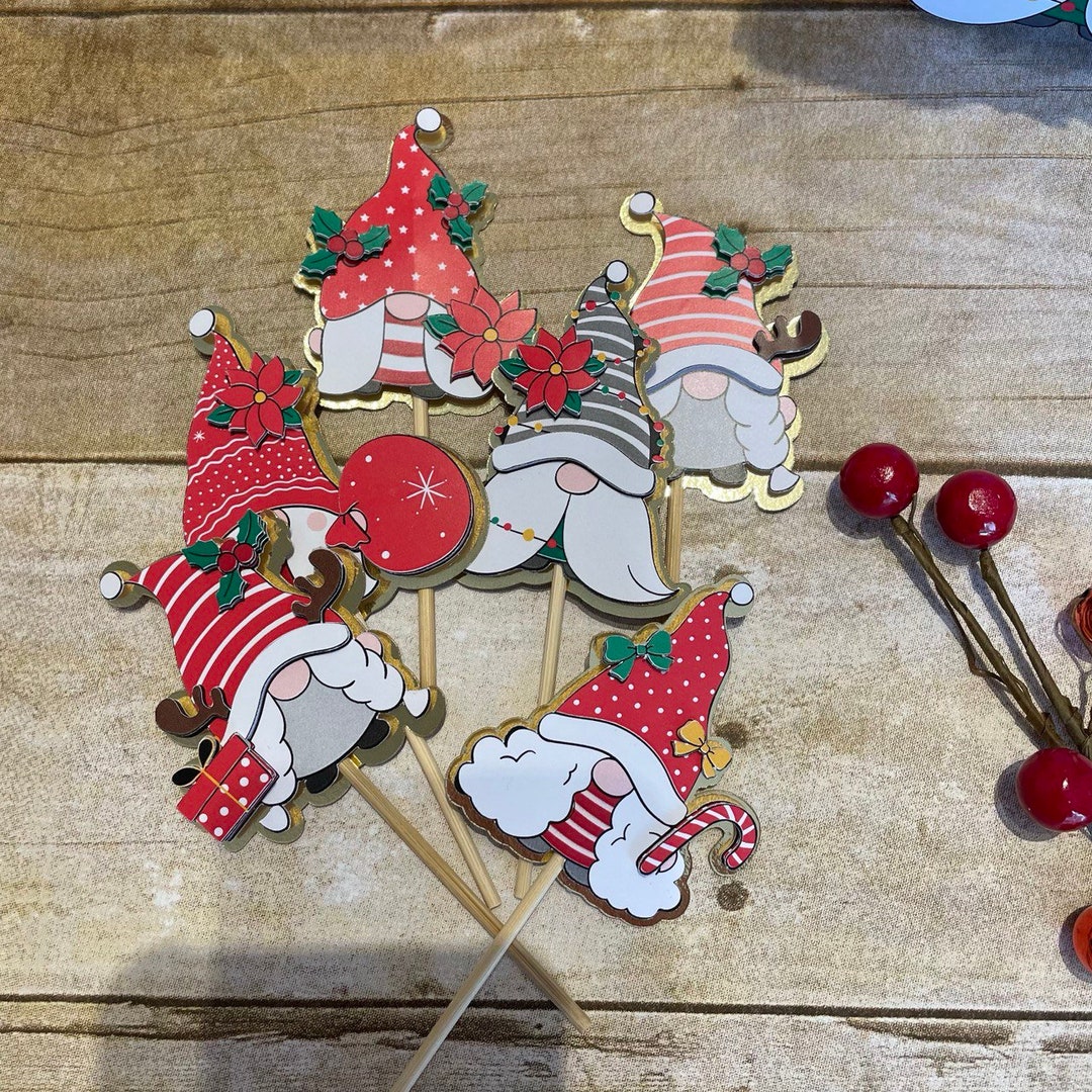 Christmas Cupcake Toppers, Gnome Cupcake Toppers, Christmas Party ...