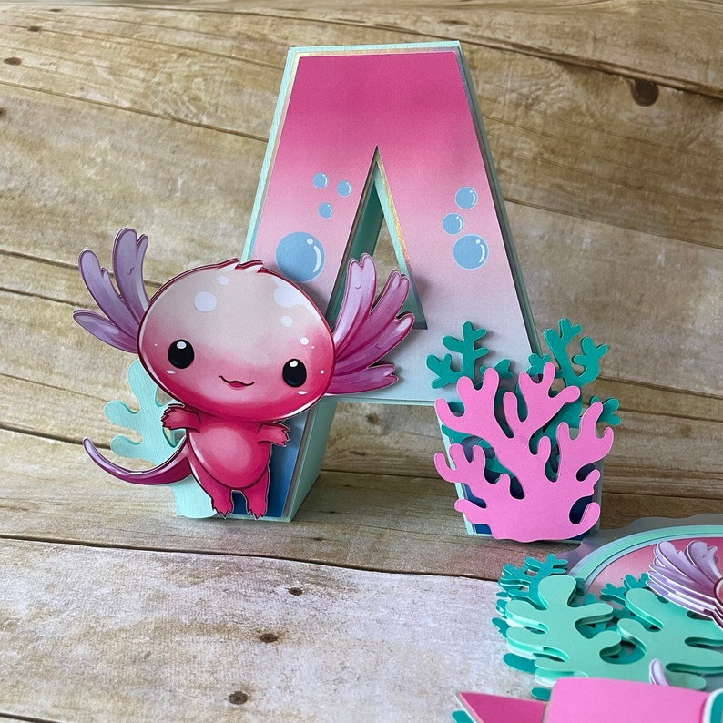 AXOLOTL 3D LETTER, Axolotl Party Decorations, Axolotl Theme Party ...