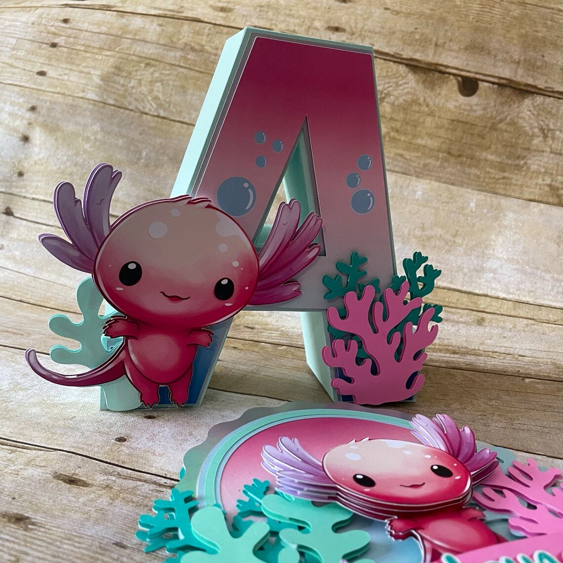 AXOLOTL 3D LETTER, Axolotl Party Decorations, Axolotl Theme Party ...