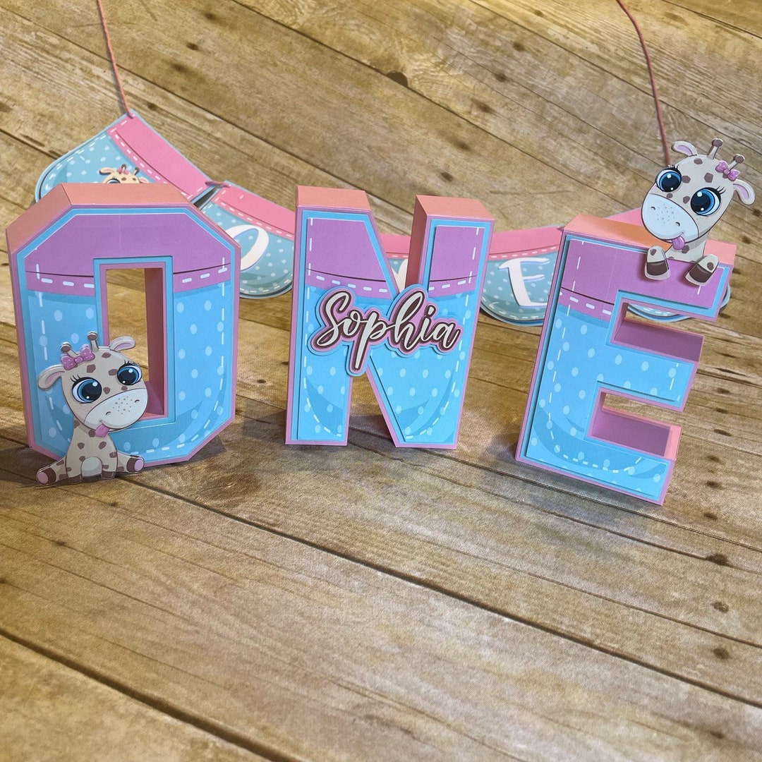 Cute Giraffe ONE 3D Letters, ONE 3D Letters, First Birthday Girl, First ...