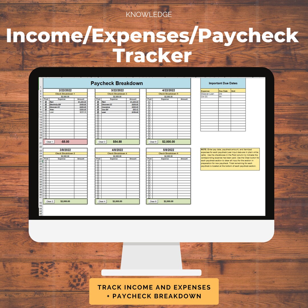 Excel Expenses, Income, Paycheck Tracker - Etsy