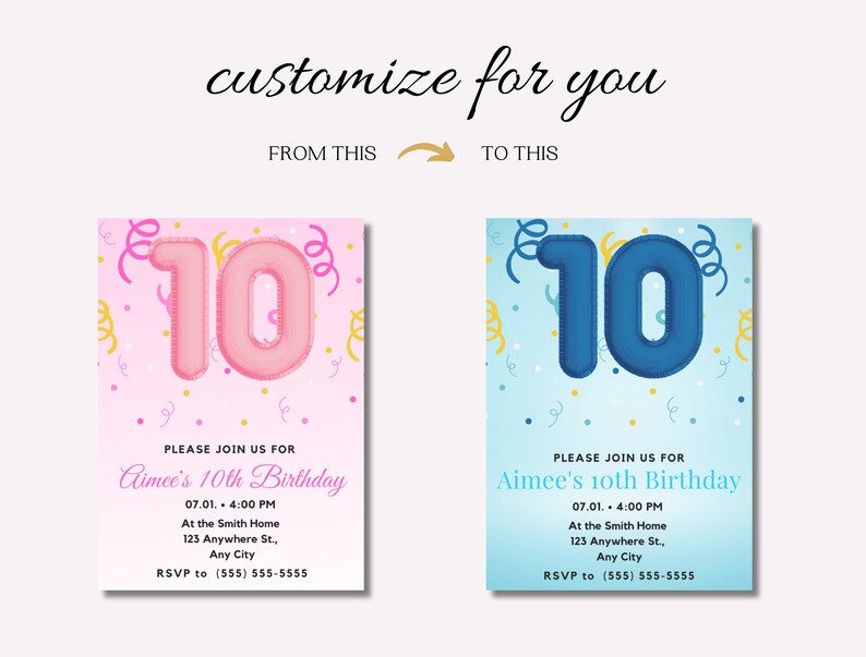 Editable Pink Streamers Party Invitation for 10th Birthday 10 - Etsy