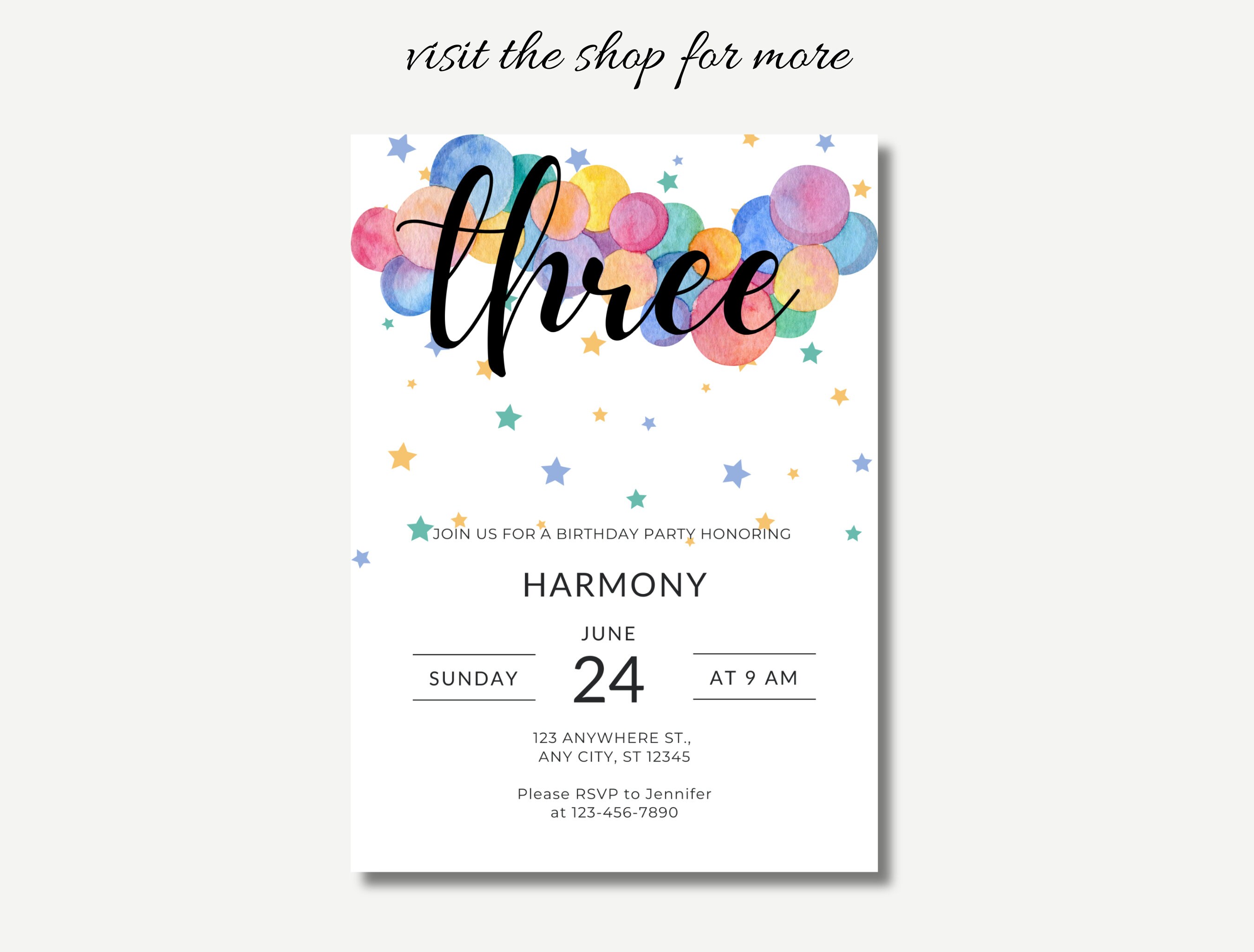 Editable Balloon Party Invitation for 3rd Birthday 3 Year Old - Etsy