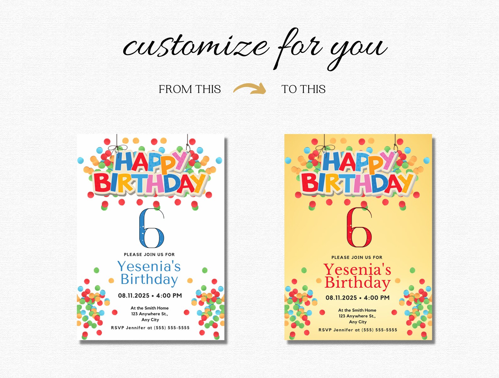 Editable Confetti Invitation for 6th Birthday 6 Year Old - Etsy