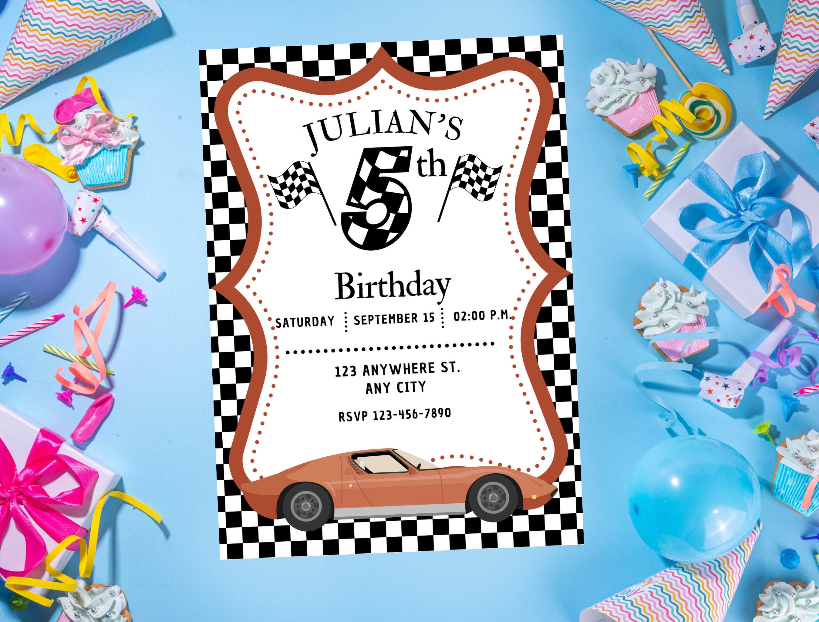 Editable Race Car Party Invitation for 5th Birthday 5 Year - Etsy