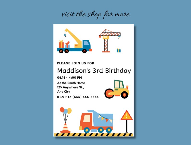 Editable Party Printable Invite, Construction Theme Birthday ...
