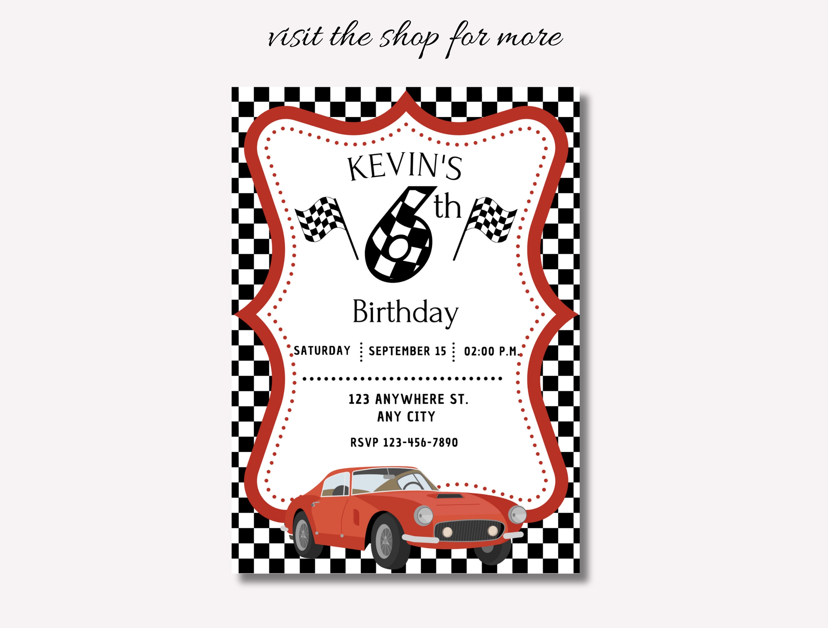 Editable Race Car Party Invitation for 6th Birthday 6 Year - Etsy