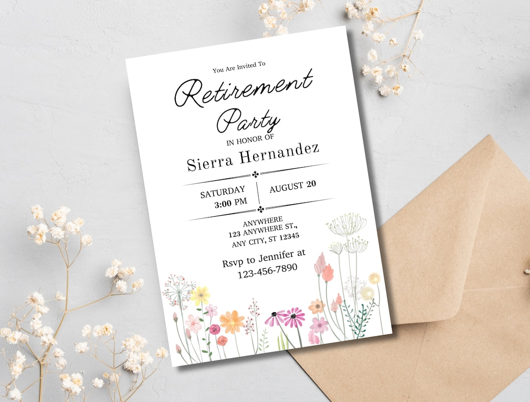 Editable Printable Downloadable Flower Invite for Her, Woman Retirement ...