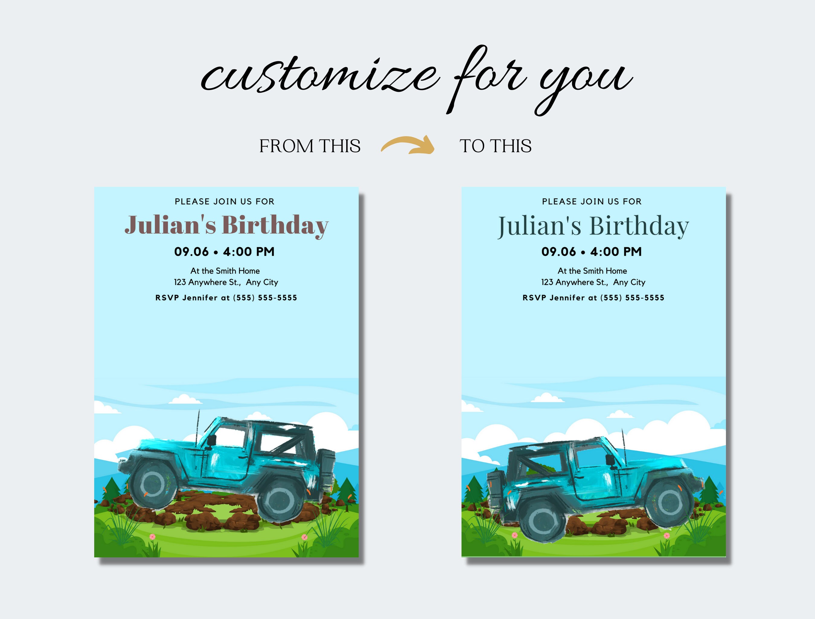 Off Road Invitation, Invitations for Boys Birthday, Invitations for ...