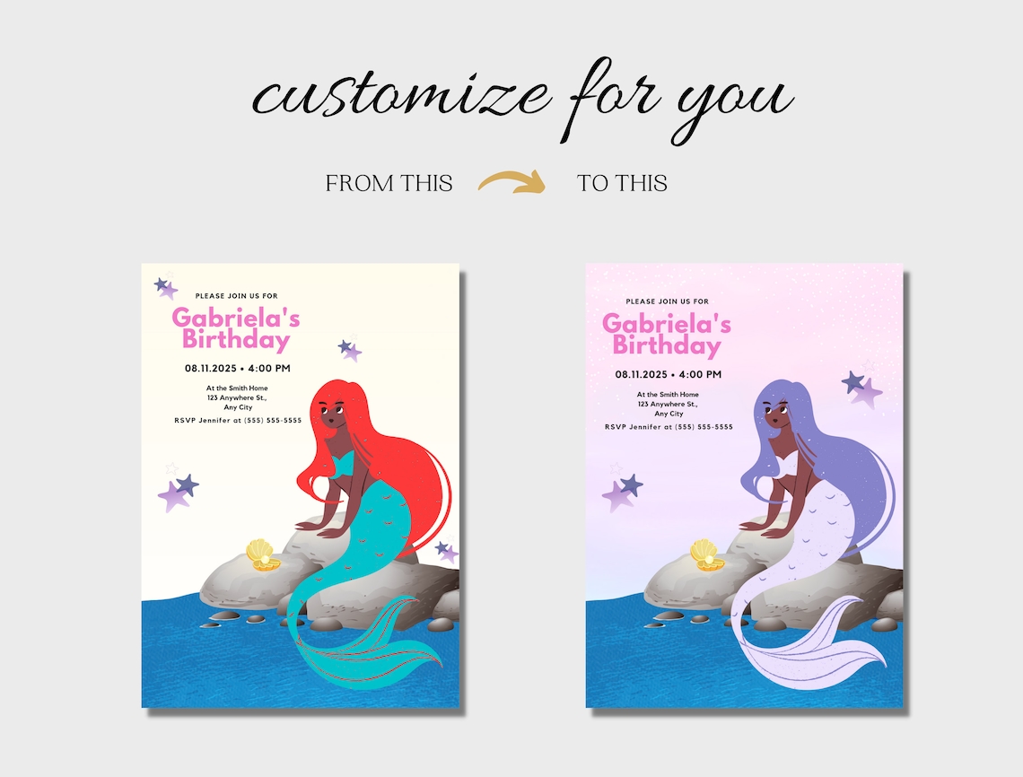 Mermaid Invitation Instant Download, Mermaid Invitation for Mermaid ...