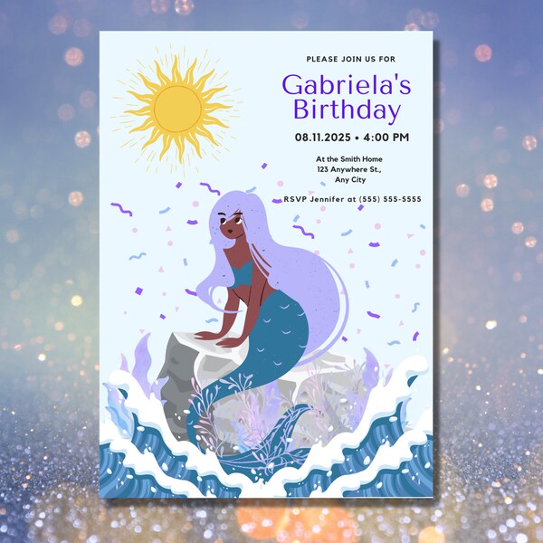 Editable Mermaid Tail Birthday Invitation Under the Sea Birthday Invite ...