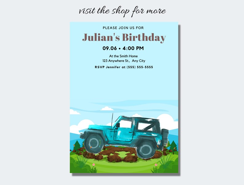 Off Road Invitation, Invitations for Boys Birthday, Invitations for ...