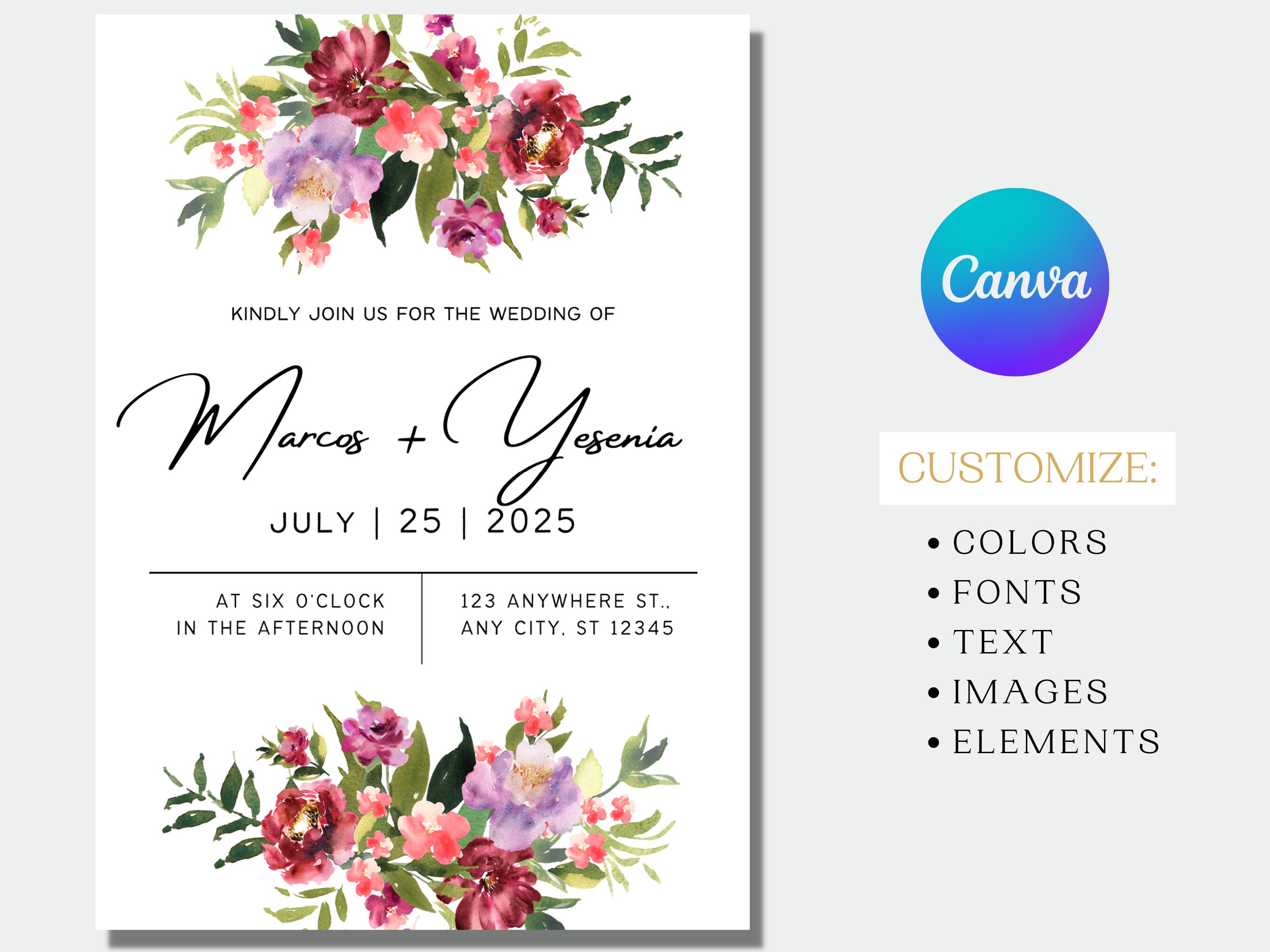 Editable Wedding Invitation Template Floral Wedding - Etsy