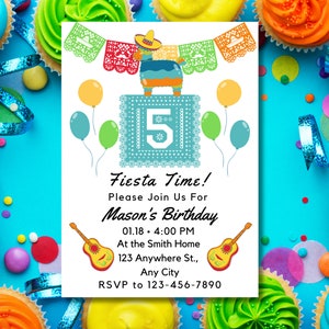 Editable Fiesta Birthday Invitation for 5th Birthday, 5 Year Old ...