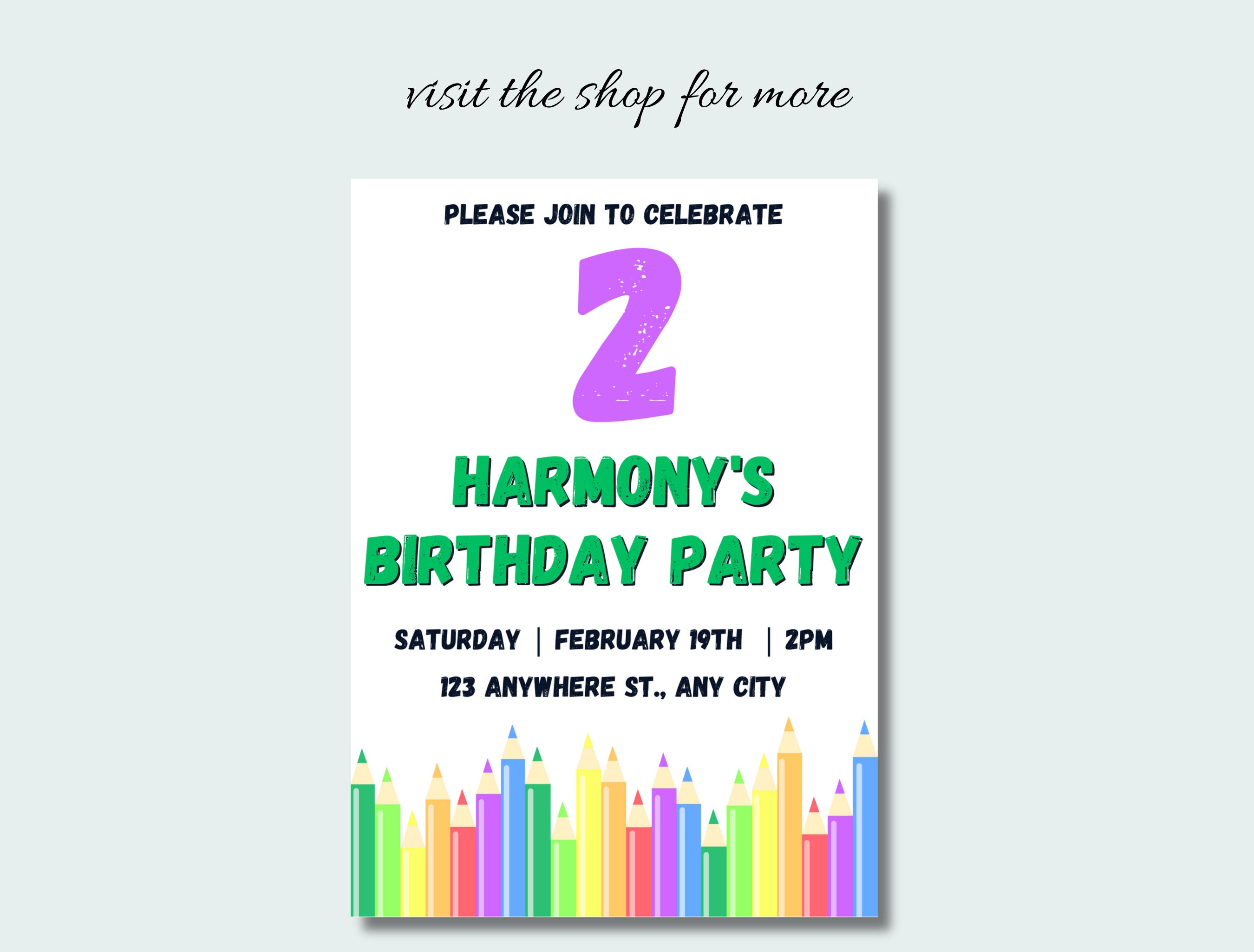 Editable Colored Pencil Invitation for 2nd Birthday, 2 Year Old ...