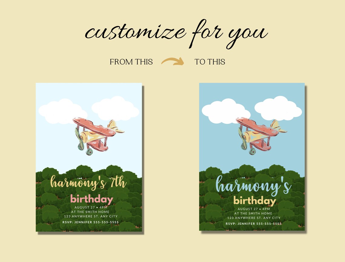 Airplane Birthday Invitation, Airplane Birthday Invite, Airplane ...