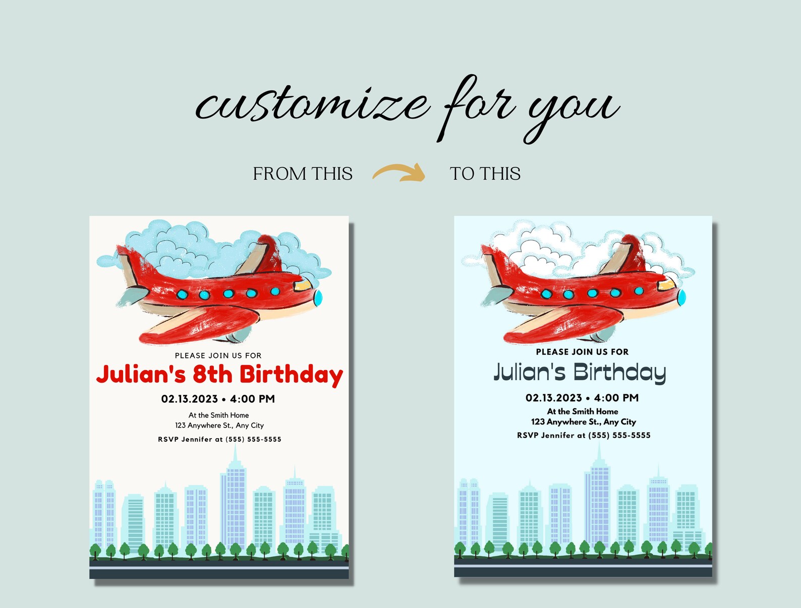 Airplane Birthday Invitation, Airplane Invitation, Editable Airplane ...