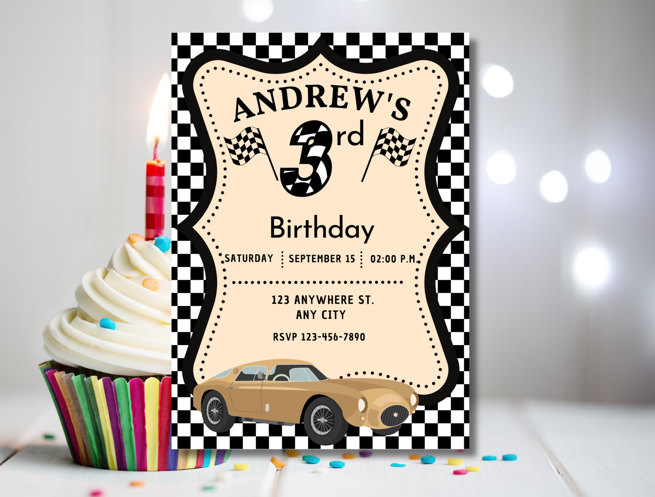 Editable Race Car Party Invitation for 3rd Birthday, 3 Year Old ...