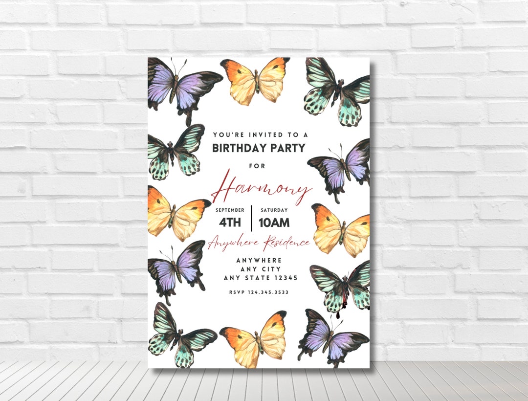 Editable Butterfly Birthday Invitation Girl Birthday Invite - Etsy