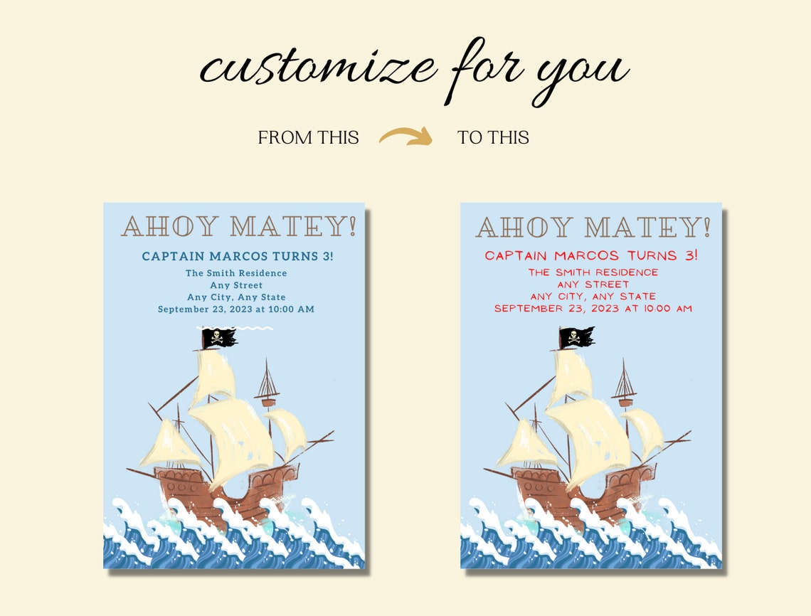 Editable Pirate Ship Invitation Pirate Invitation Pirate Birthday ...