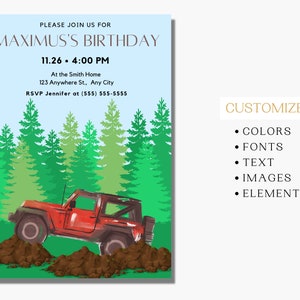 Off Road Invitation, Invitations for Boys Birthday, Invitations for ...