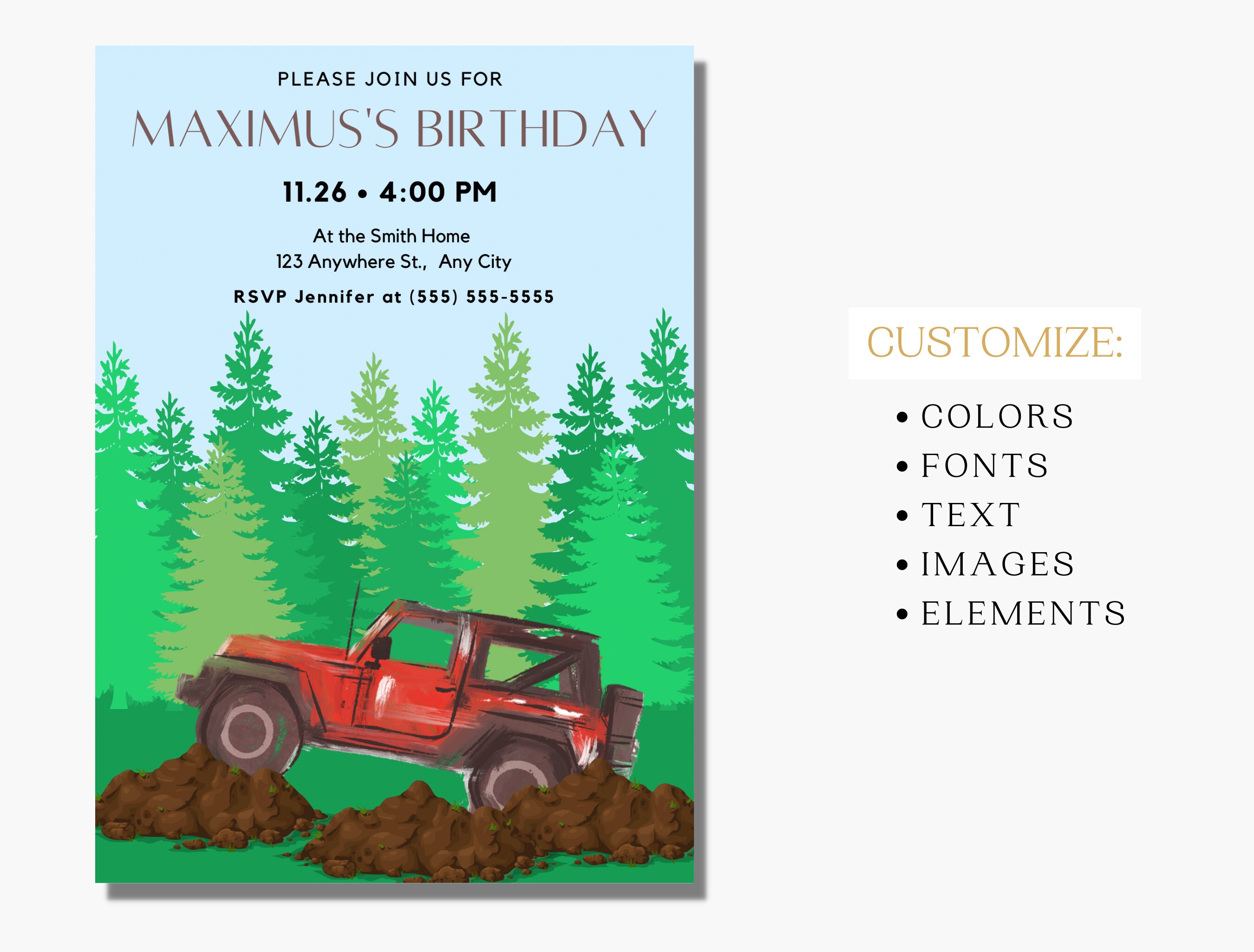 Off Road Invitation, Invitations for Boys Birthday, Invitations for ...