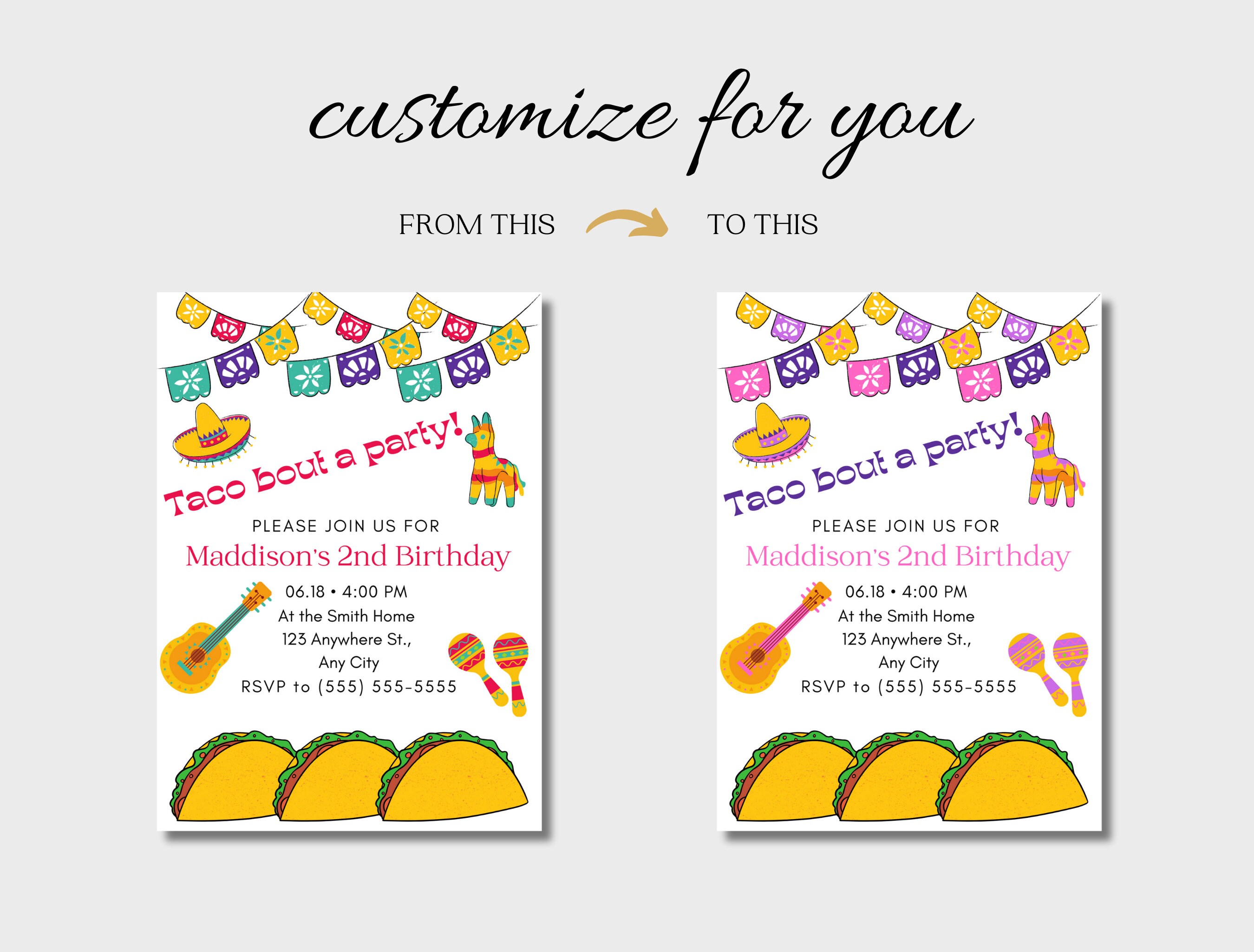Fiesta Editable Birthday Invitation, Mexican Fiesta Themed Invitation ...