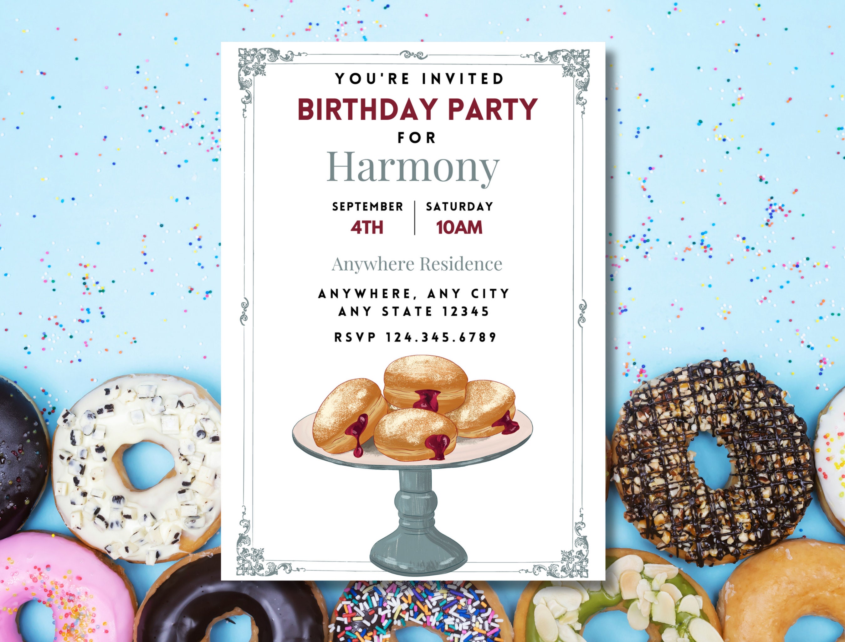 Donut Birthday Invitation, Celebration Invitation Template for Women ...