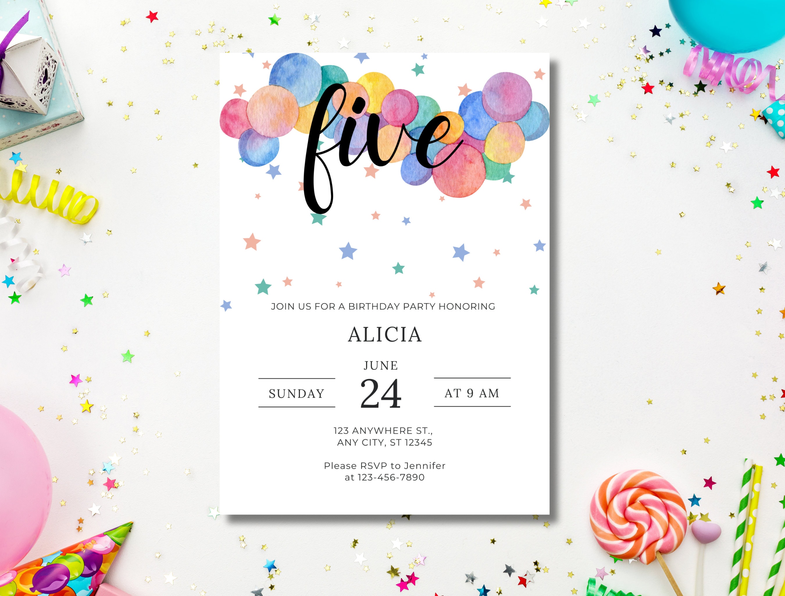 Editable Balloon Party Invitation for 5th Birthday 5 Year Old - Etsy