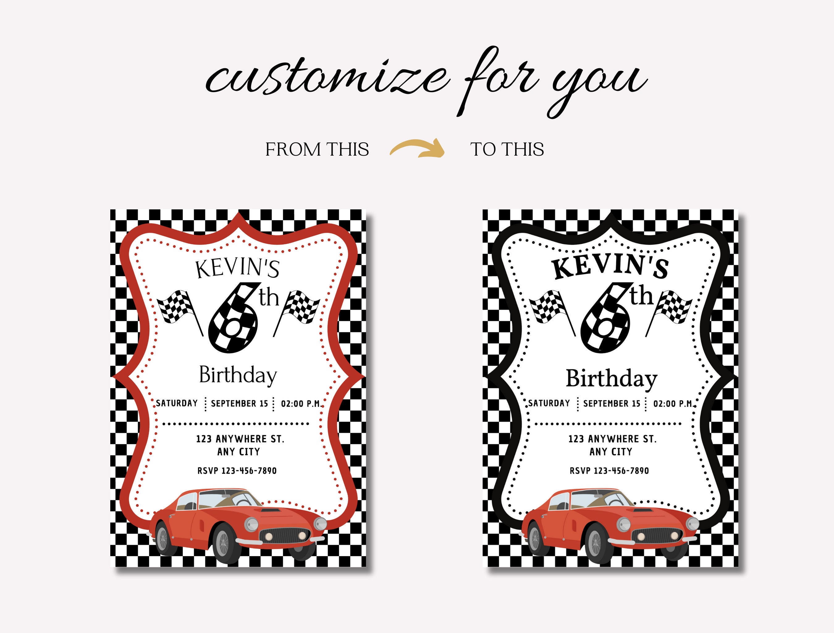 Editable Race Car Party Invitation for 6th Birthday, 6 Year Old ...