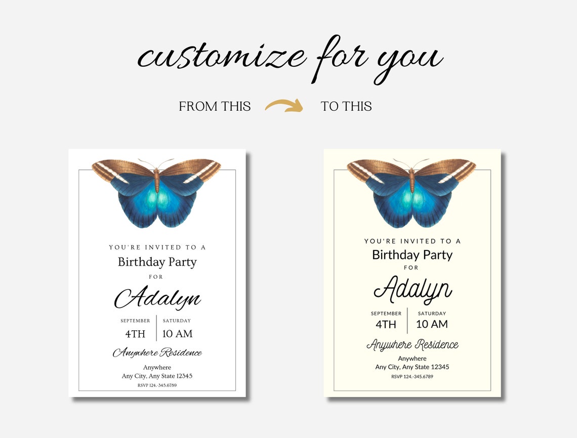 Editable Butterfly Birthday Invitation Butterfly Invitation Butterfly ...