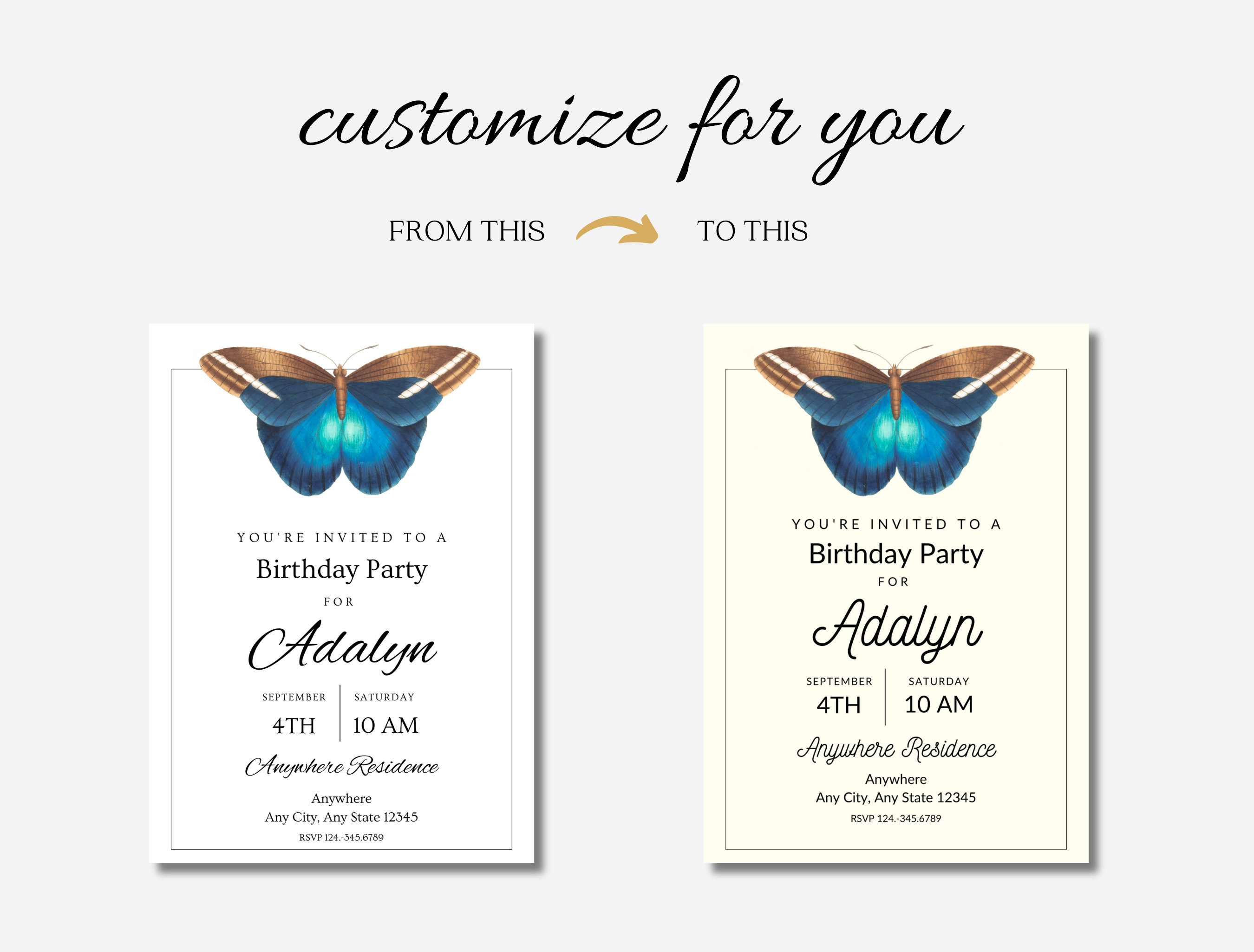 Editable Butterfly Birthday Invitation Butterfly Invitation Butterfly ...
