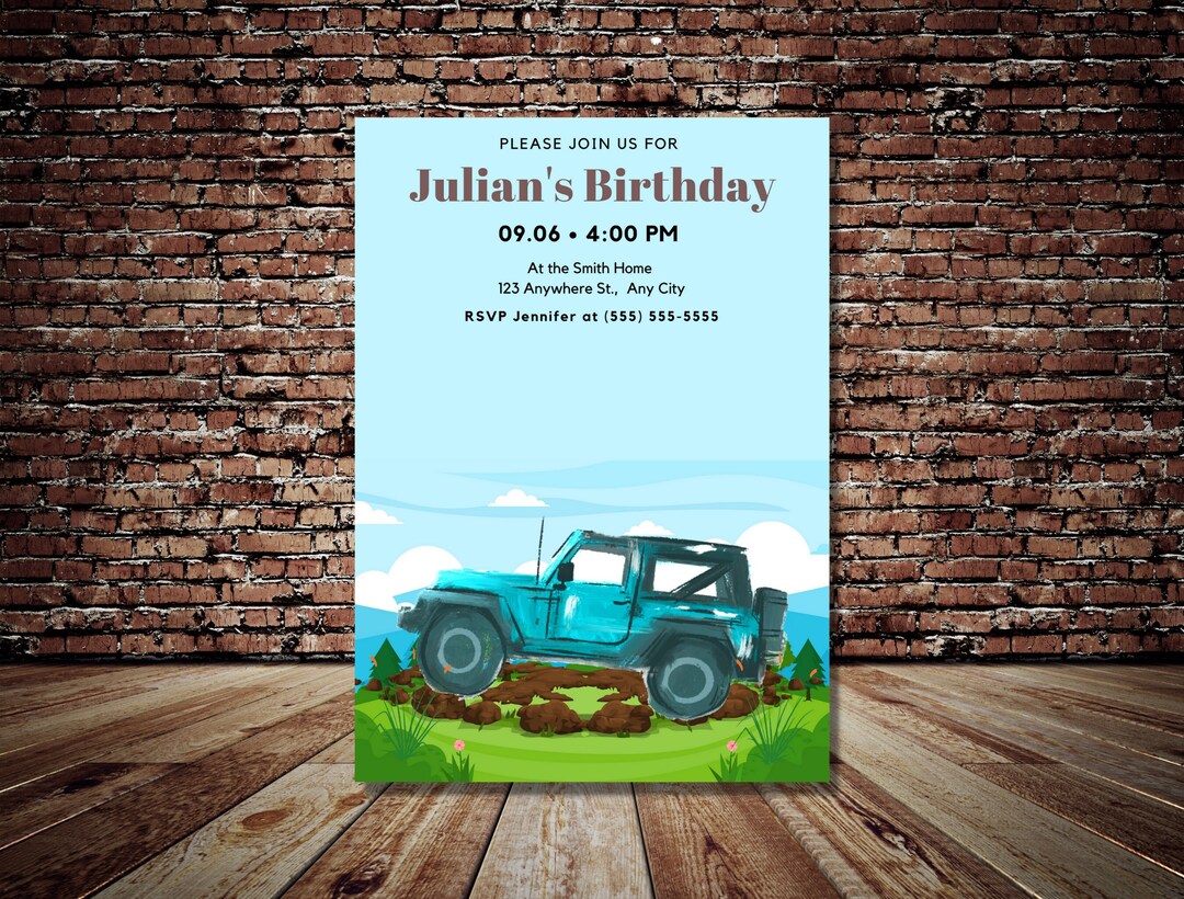 Off Road Invitation, Invitations for Boys Birthday, Invitations for ...