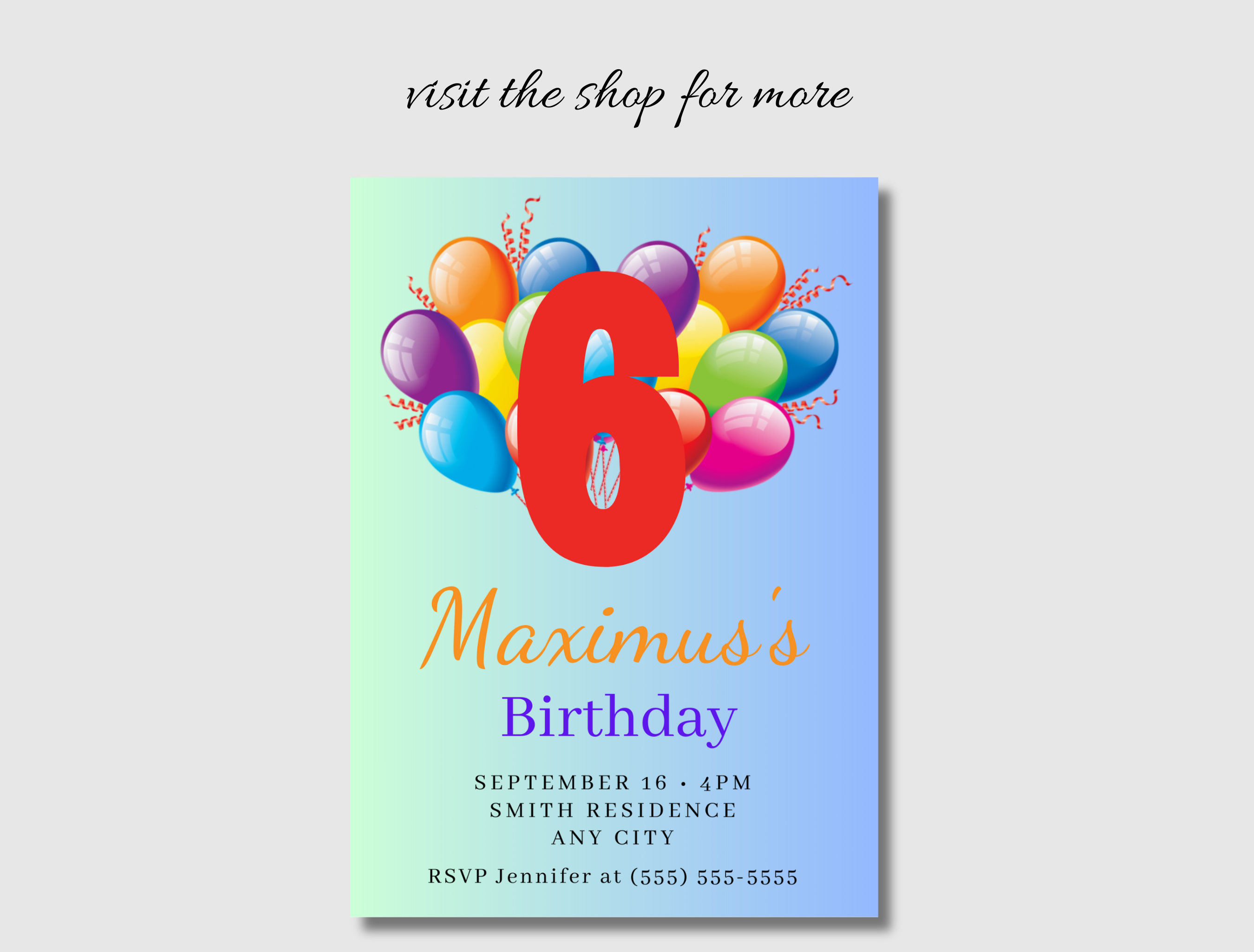 Editable Balloon Party Invitation for 6th Birthday 6 Year Old - Etsy