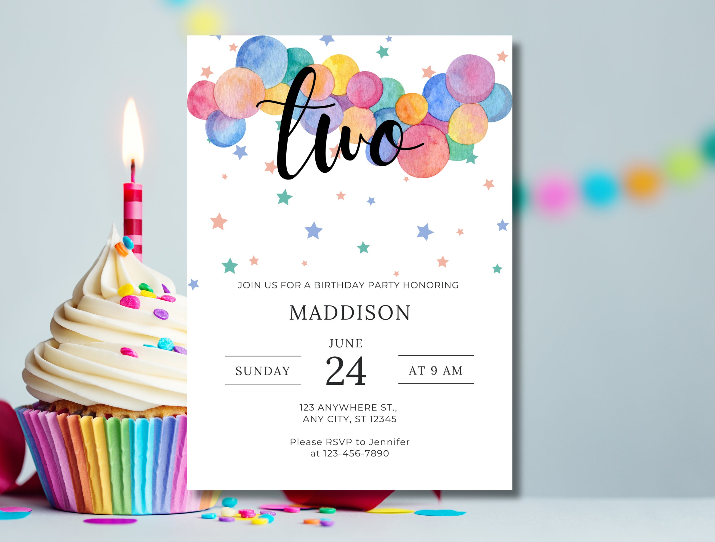 Editable Balloon Party Invitation for 2nd Birthday, 2 Year Old Birthday ...