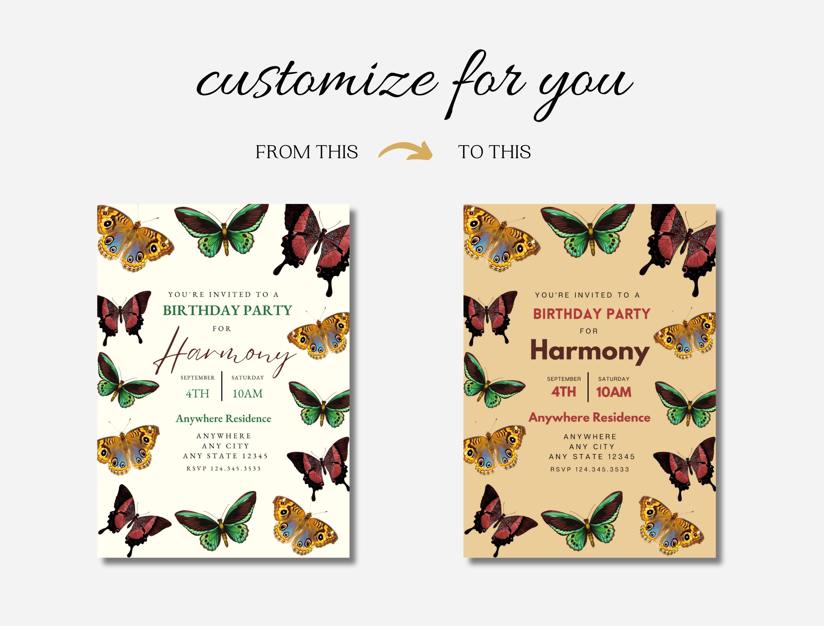 Editable Butterfly Birthday Invitation Butterfly Invitation Butterfly ...